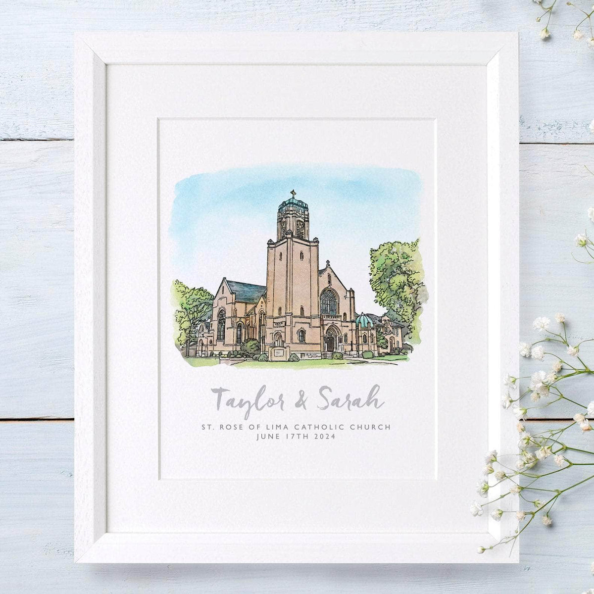 Watercolour Wedding Church Sketch – Letterfest