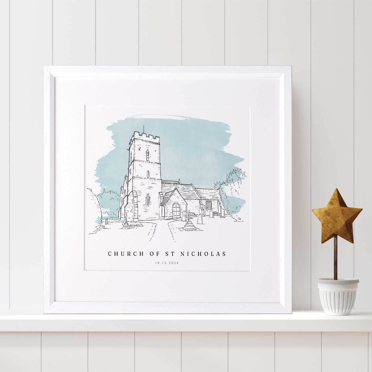 Wedding Venue Line Coloured Block Drawing – Letterfest