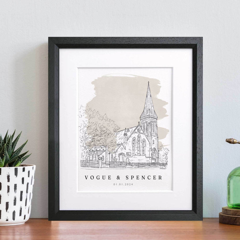 Wedding Venue Line Coloured Block Drawing – Letterfest