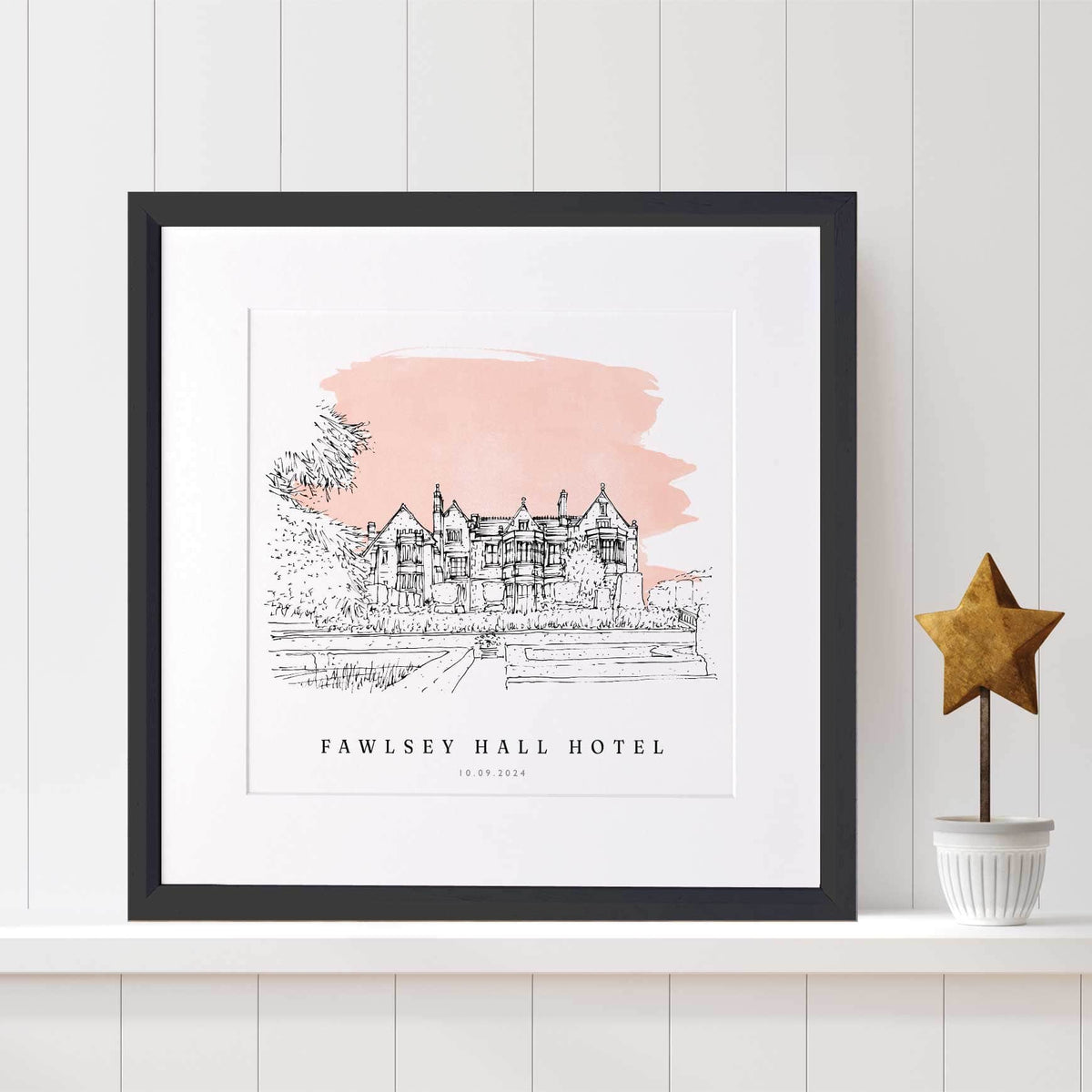 Wedding Venue Line Coloured Block Drawing – Letterfest